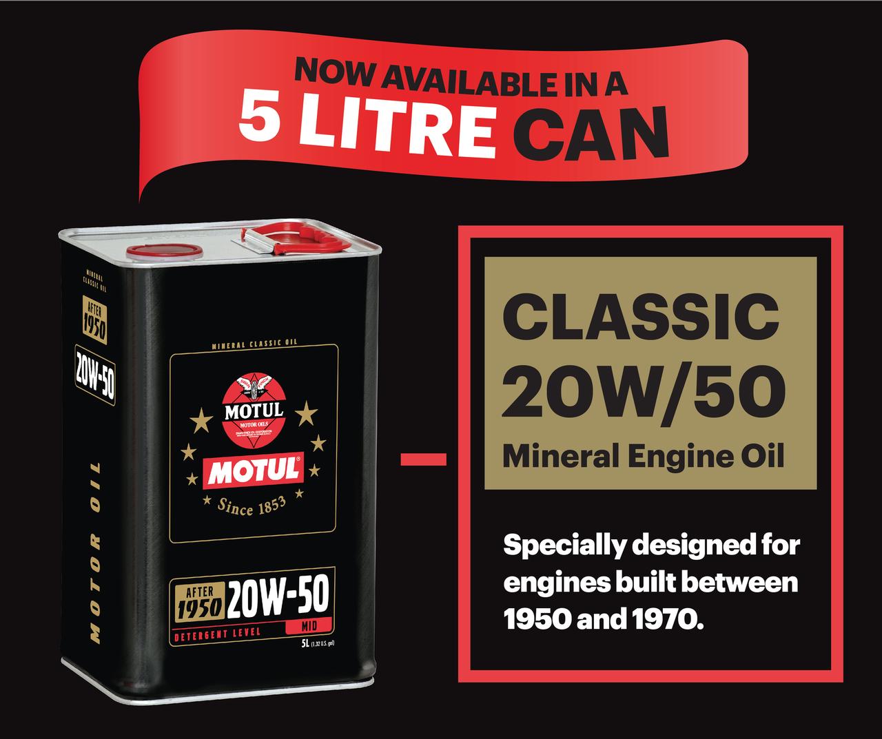 Motul Classic 20w50 5L 1950 to 1970 - Rushworth Performance